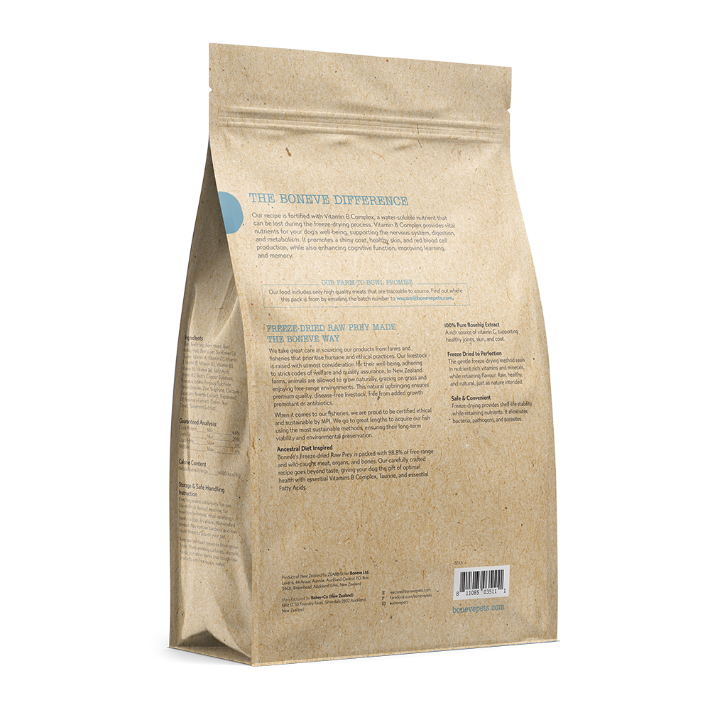Boneve Dog Freeze-Dried Raw Prey Free-Range Grass-Fed Beef & Hoki 100g