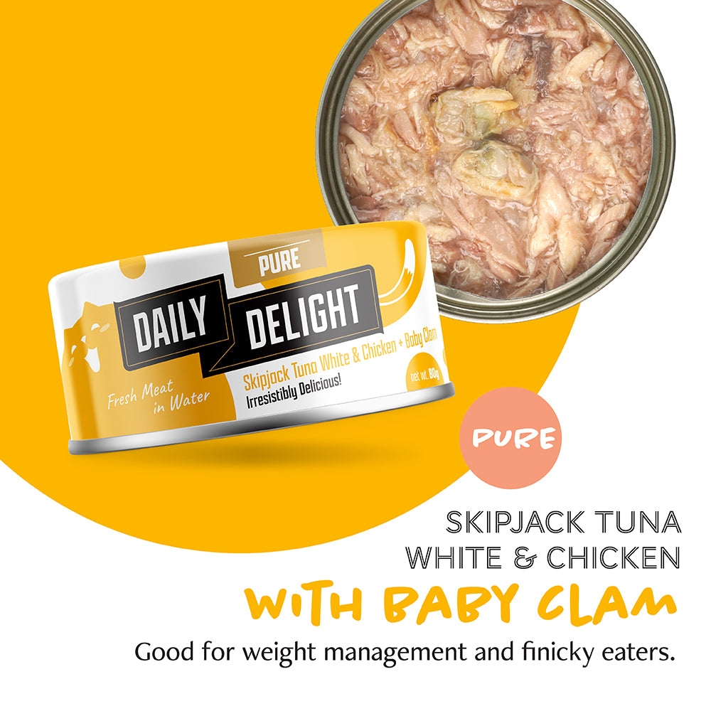 Daily Delight Pure Skipjack Tuna White & Chicken with Baby Clam Canned