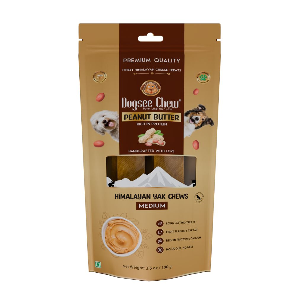 Dogsee Dog Chew Medium Himalayan Yak Chews Peanut Butter 100g