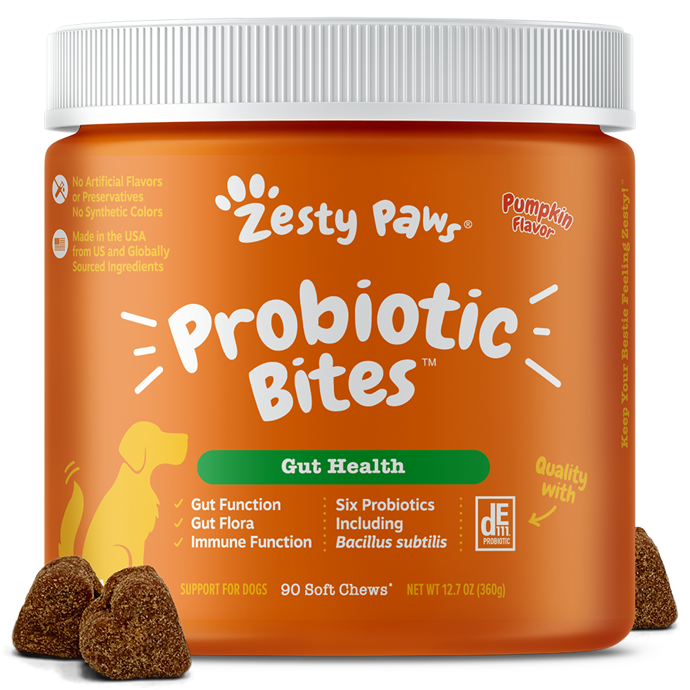 Zesty Paws Dog Probiotic Bites Gut Health Pumpkin 90soft chews