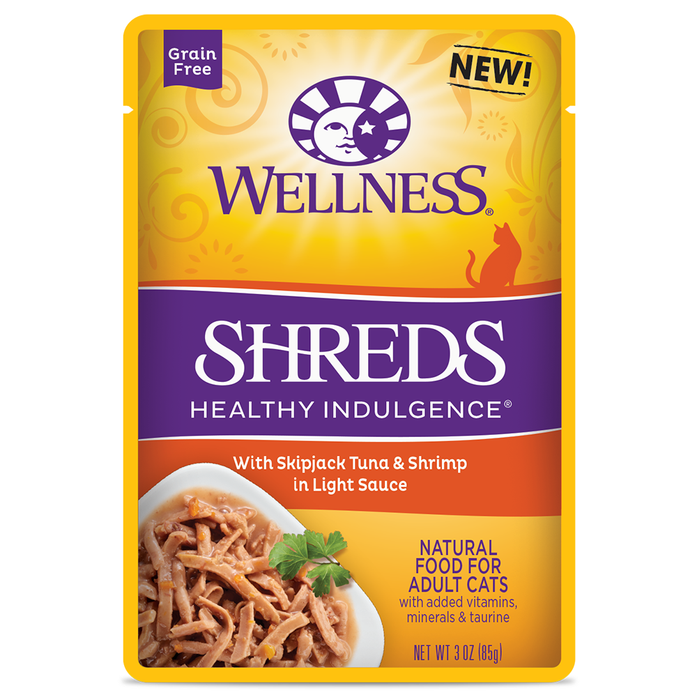 Wellness Healthy Indulgence Shreds: Skipjack Tuna & Shrimp in Light Sa